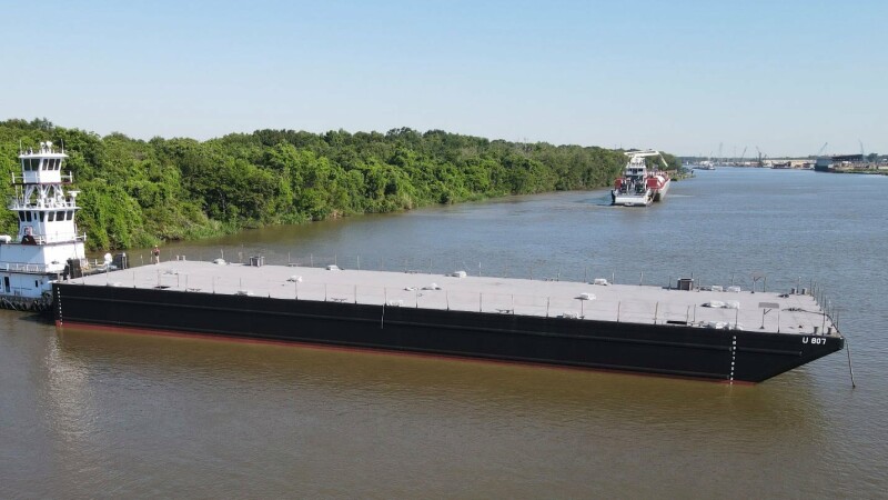 Conrad delivers first of four spud barges to McDonough Marine | WorkBoat